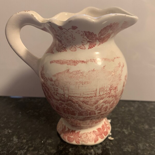 Red and White Transferware Pitcher - Etsy