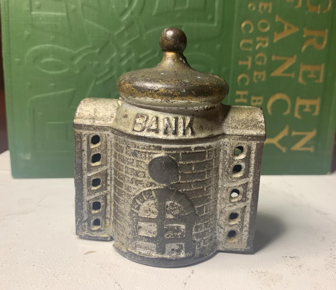 Antique Bank Cast Iron Piggy Bank, Bank Building, Presto Bank Building ...