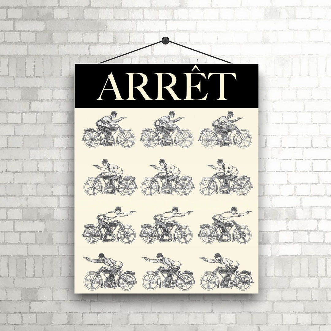 French Police Motorcycle Poster, Arret! Halt!, 16x20, Retro Poster ...