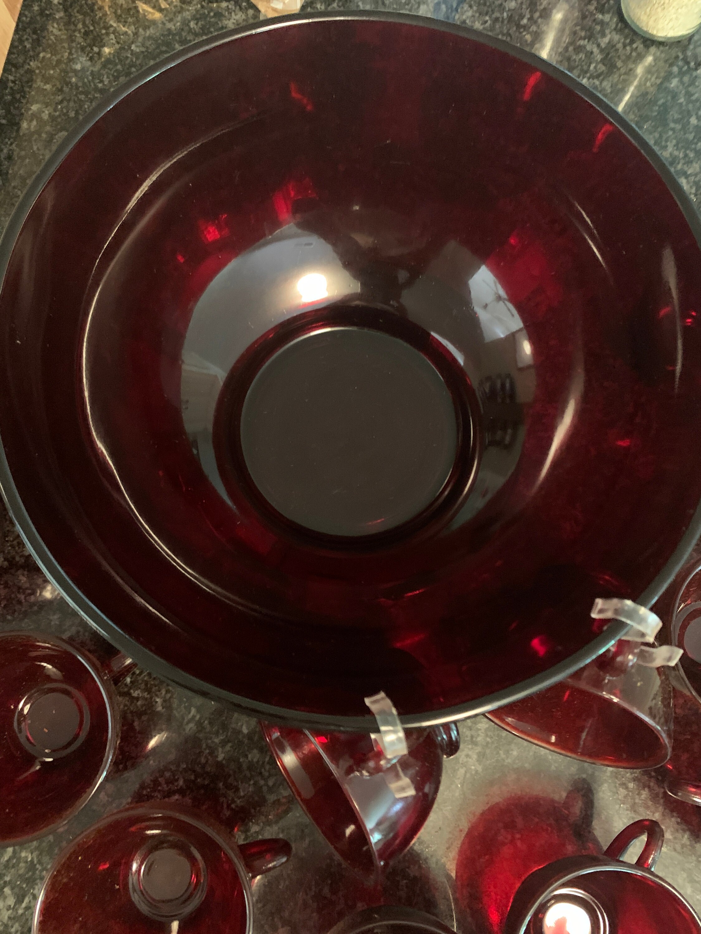 Anchor Hocking Ruby Red Punch Bowl Set With 12 Cups and Stand parts of ...