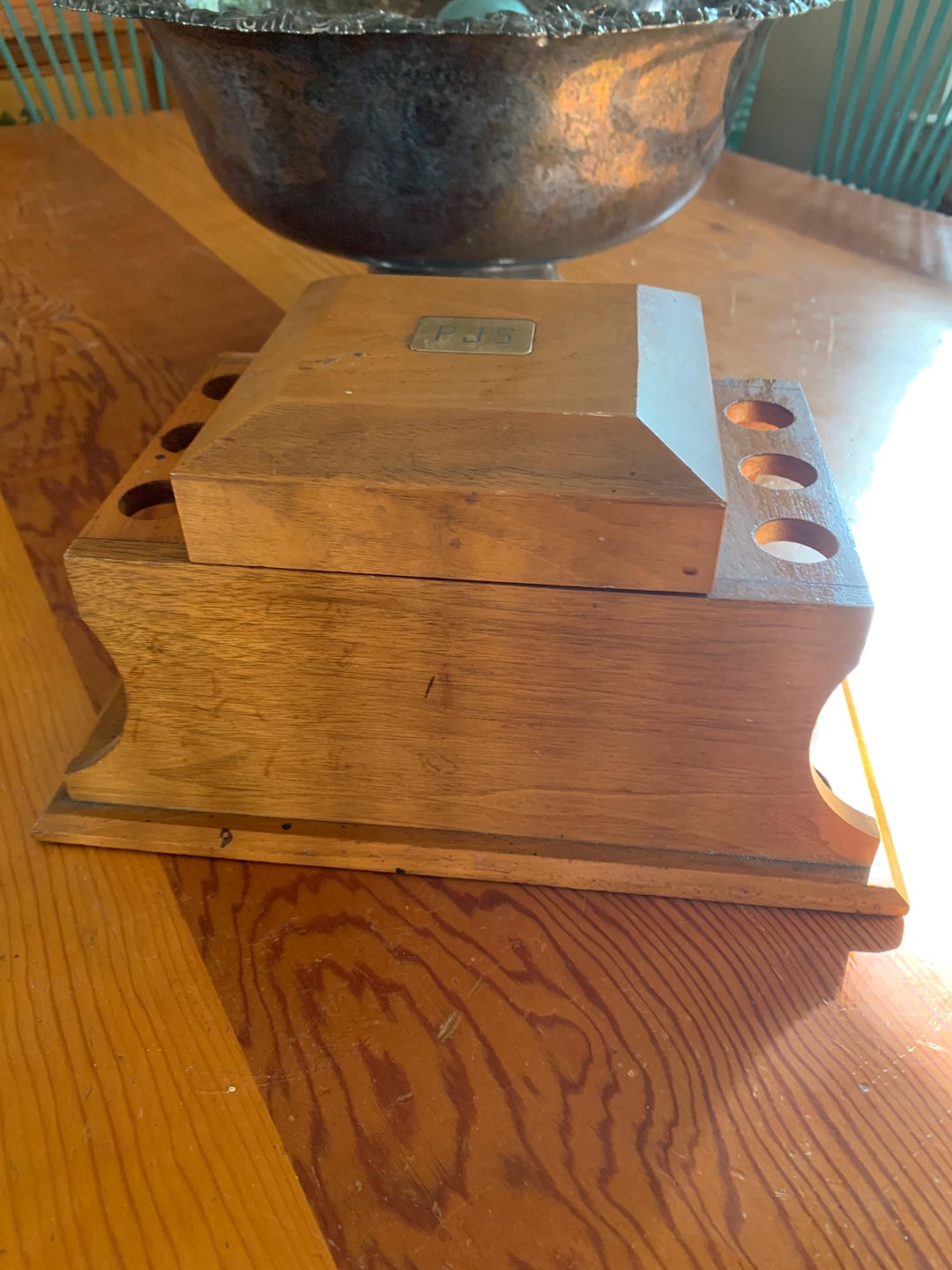 Vintage Walnut Wood Pipe Holder Stand With Humidor Box, Decatur ...