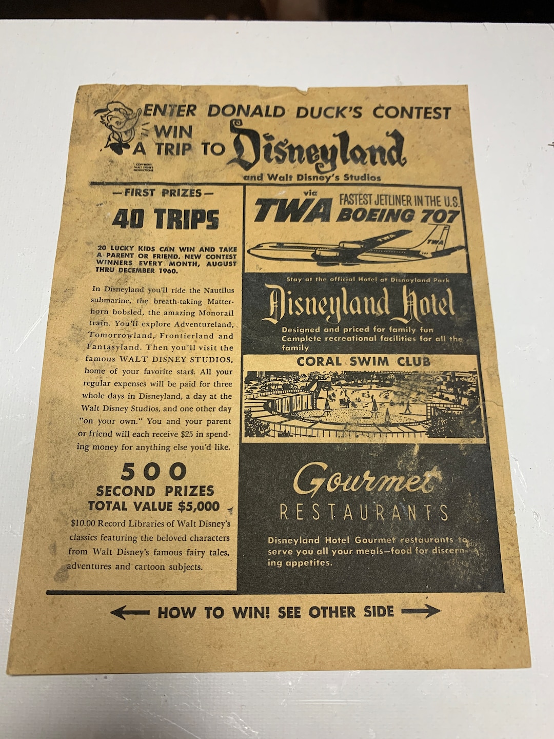 Vintage Donald Duck Contest Sweepstakes Form, TWA, Win a Trip to ...