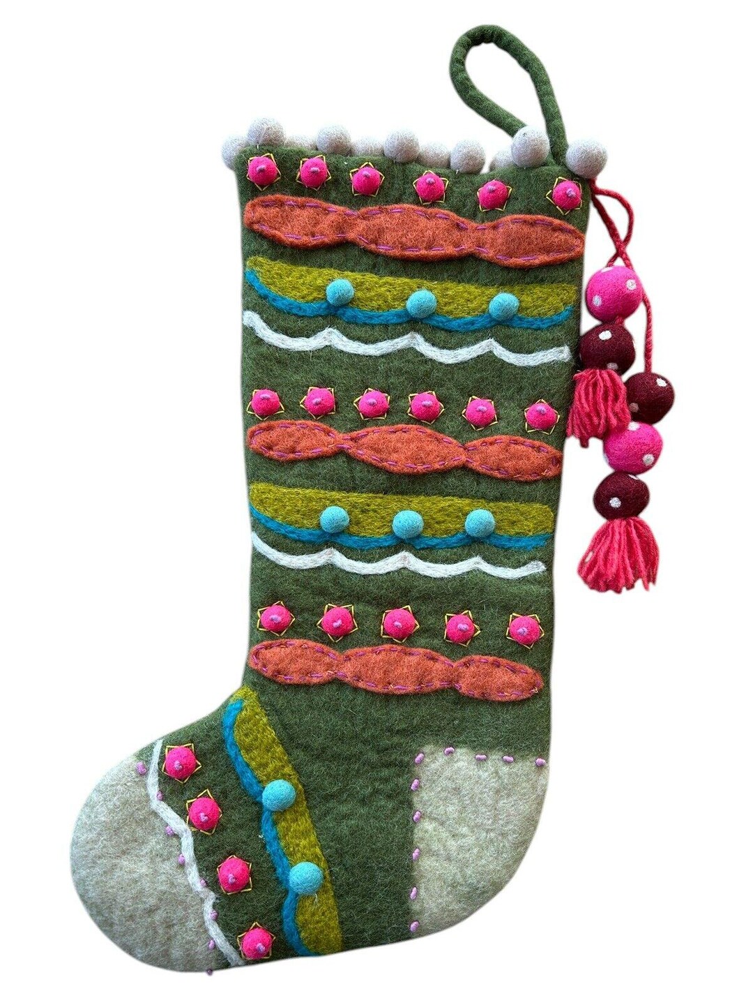 French Knot by Lindsay Mason Christmas Stocking Evergreen Wool Nordic ...