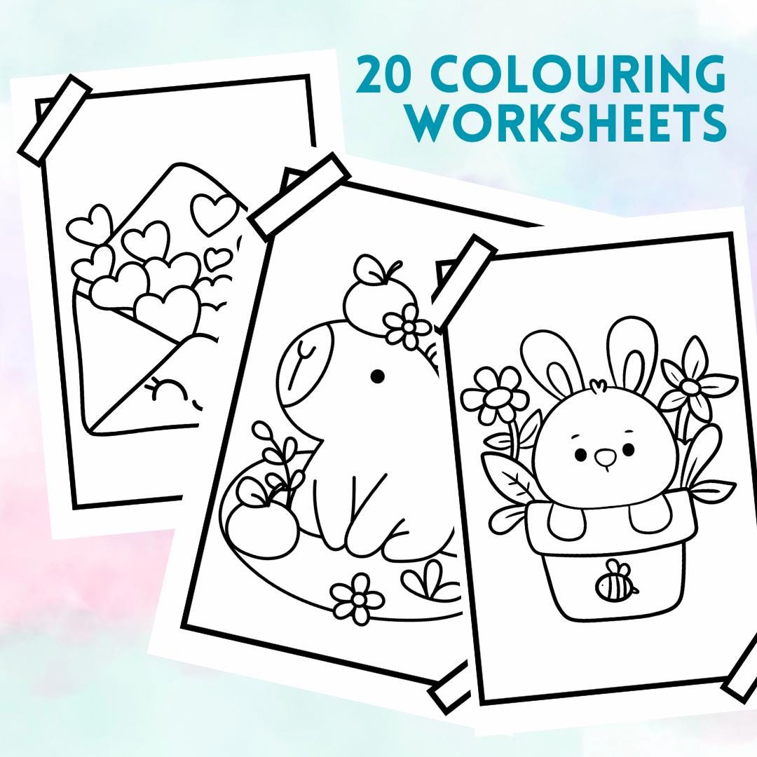 20 Colouring Worksheet Pages, Printable A4 Portrait, Simple Designs ...