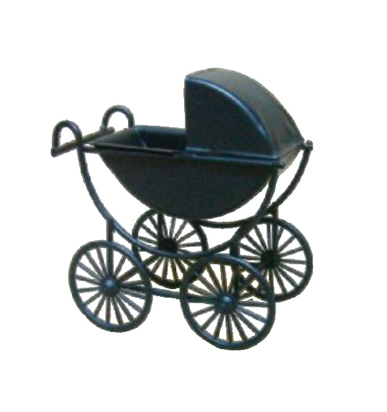 Dolls House Miniature 1 12th Scale Black Metal Pram, Nursery Accessory ...