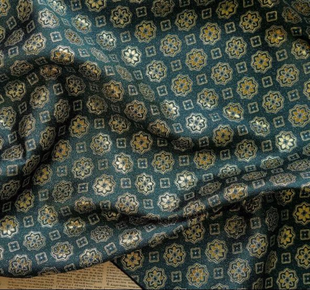 Green Geometry Floral Jacquard Designer Embossed Brocade Fabric by ...