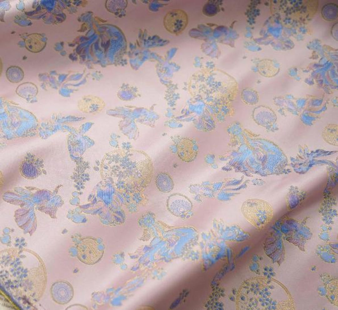 Light Purple Pink Koi Fish Floral Jacquard Designer Embossed Brocade ...