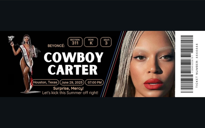 Physical Cowboy Carter Tour Custom Ticket | Laminated Concert Memento ...