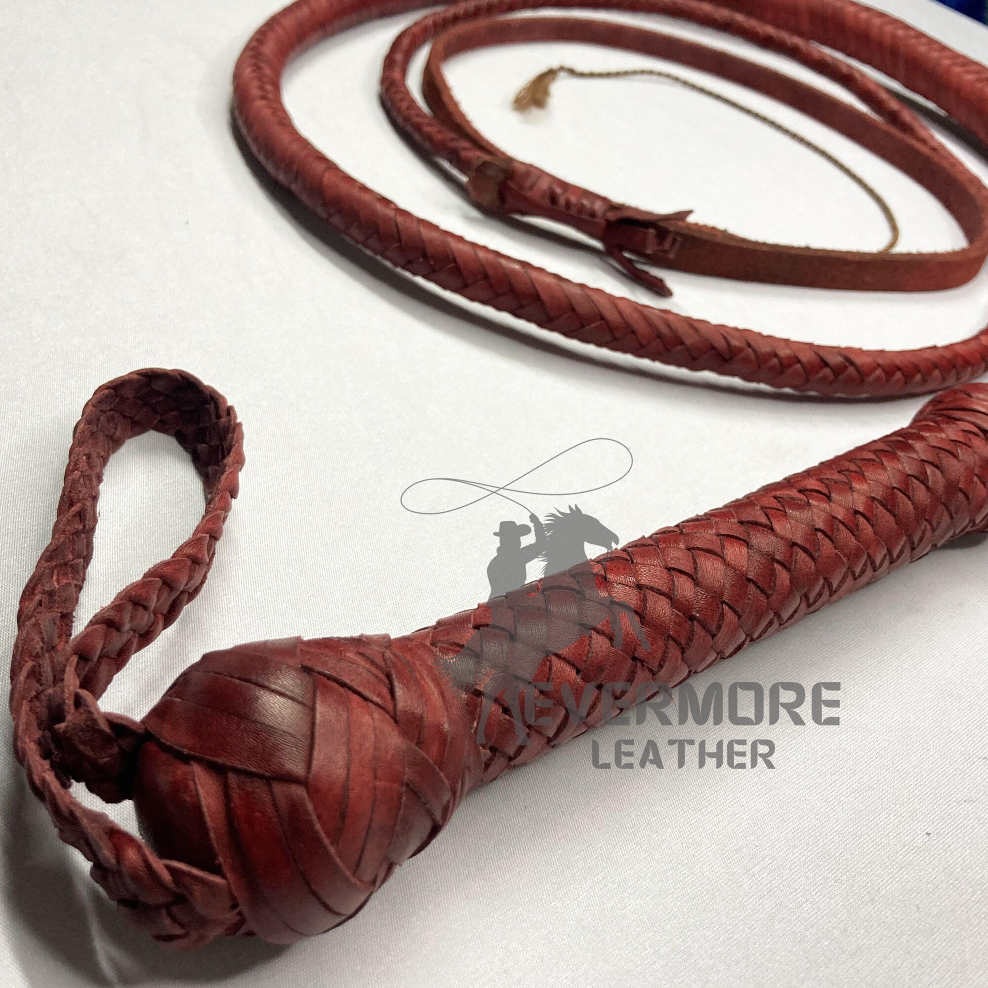 Dark Brown Kangaroo Leather Bullwhip, 4ft to 12ft, 12/16 Plait Bullwhip ...