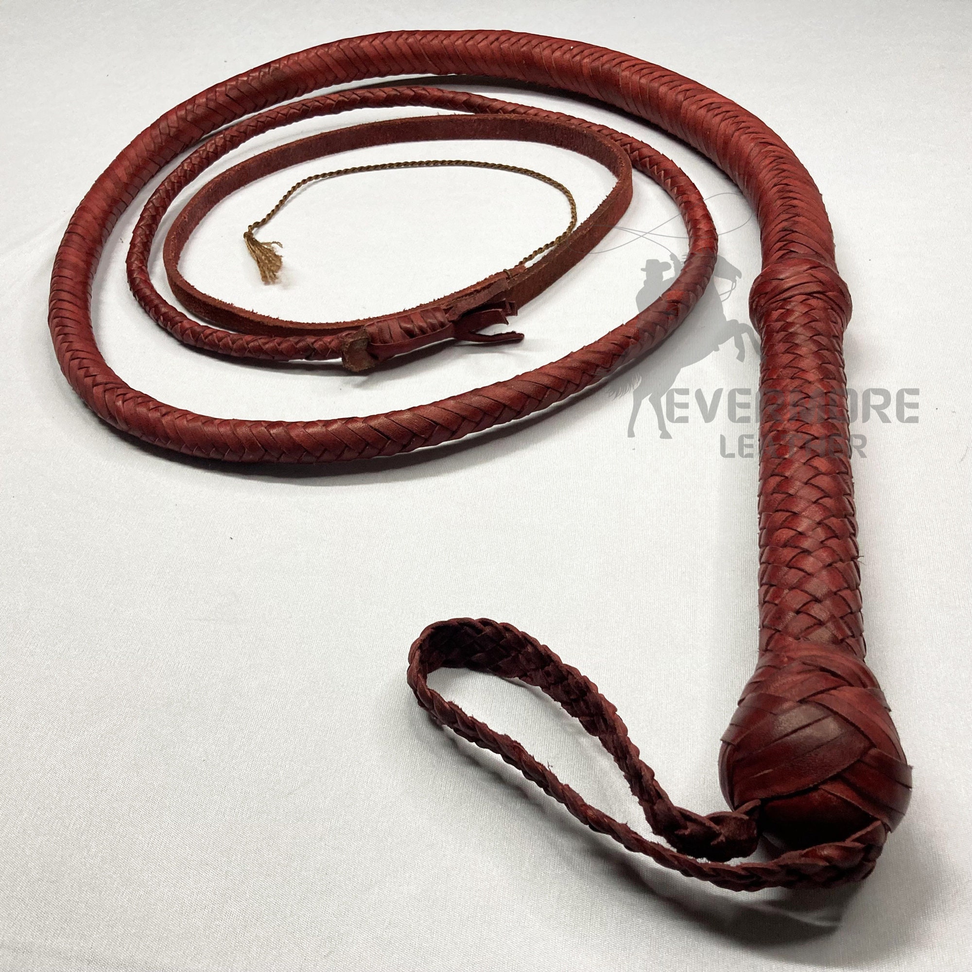 Dark Brown Kangaroo Leather Bullwhip, 4ft to 12ft, 12/16 Plait Bullwhip ...