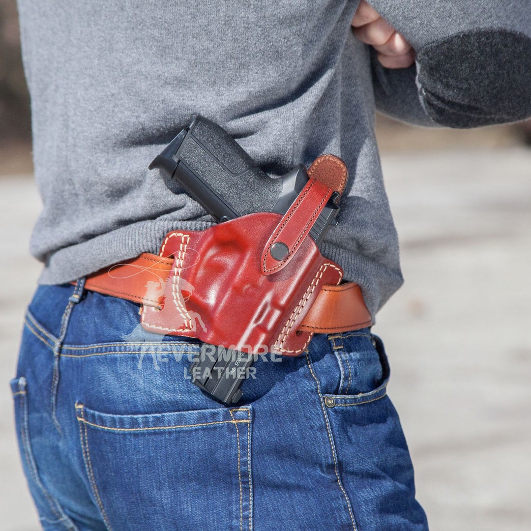 Handcrafted High Ride OWB Leather Gun Holster- Custom Molded Leather ...