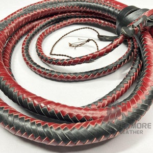 Kangaroo Hide Black and Red Leather Bullwhip , 4ft to 12ft, 12/16 Plait ...