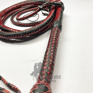 Kangaroo Hide Black and Red Leather Bullwhip , 4ft to 12ft, 12/16 Plait ...