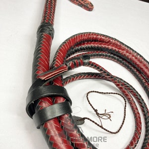 Kangaroo Hide Black and Red Leather Bullwhip , 4ft to 12ft, 12/16 Plait ...