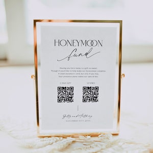Modern Honeymoon Fund QR Code Sign Printable, Minimalist Wedding Cash ...