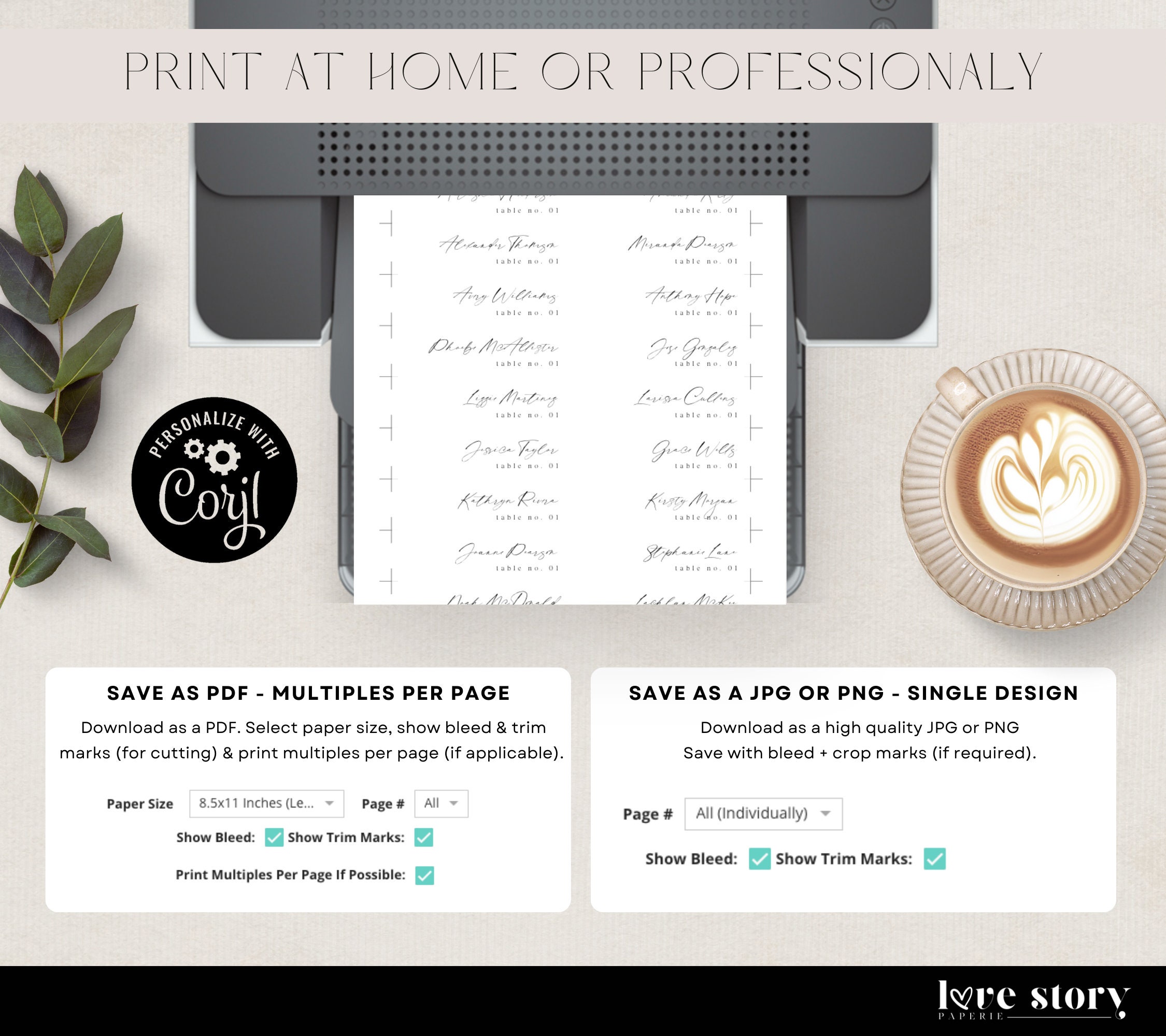 Elegant Thin Wedding Names Cards Template, Minimalist Slim Script Place ...