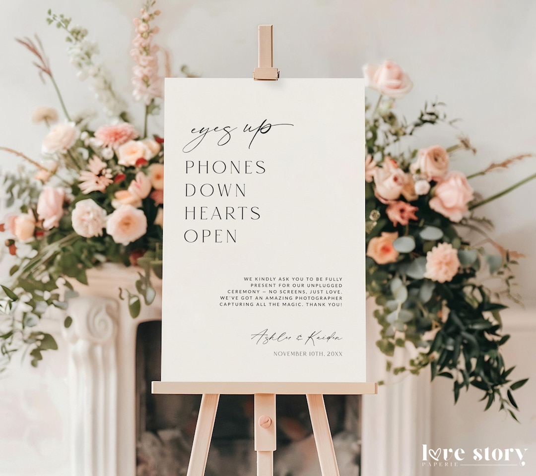 Unplugged Wedding Eyes up Phones Down Sign Template, Minimalist ...