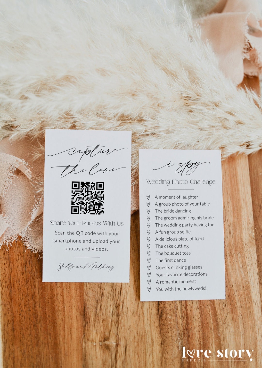 Wedding I Spy QR Code Card Template, Minimalist Capture the Love Card ...