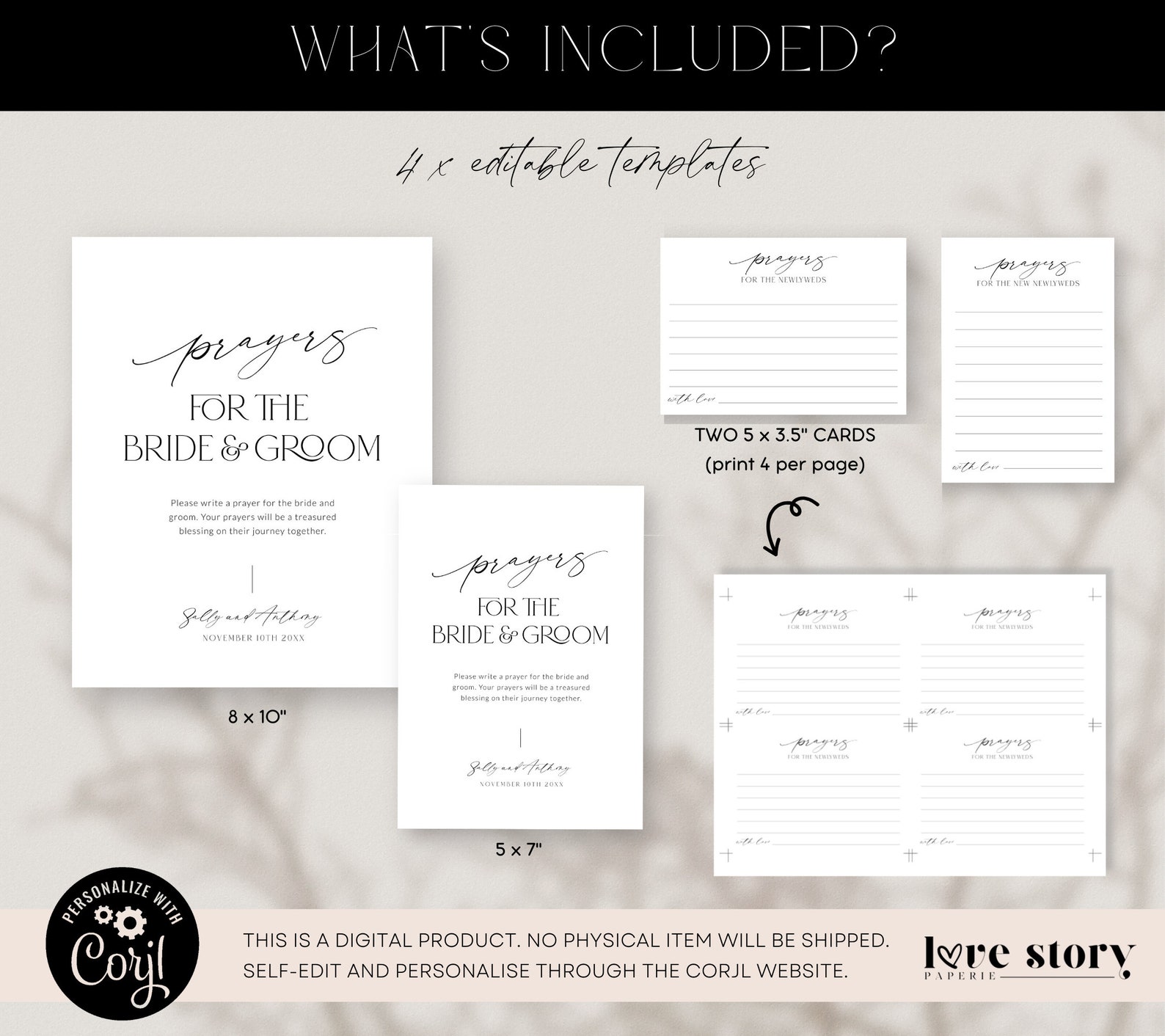 Prayers for Bride and Groom Wedding Sign and Cards Template, Minimalist ...