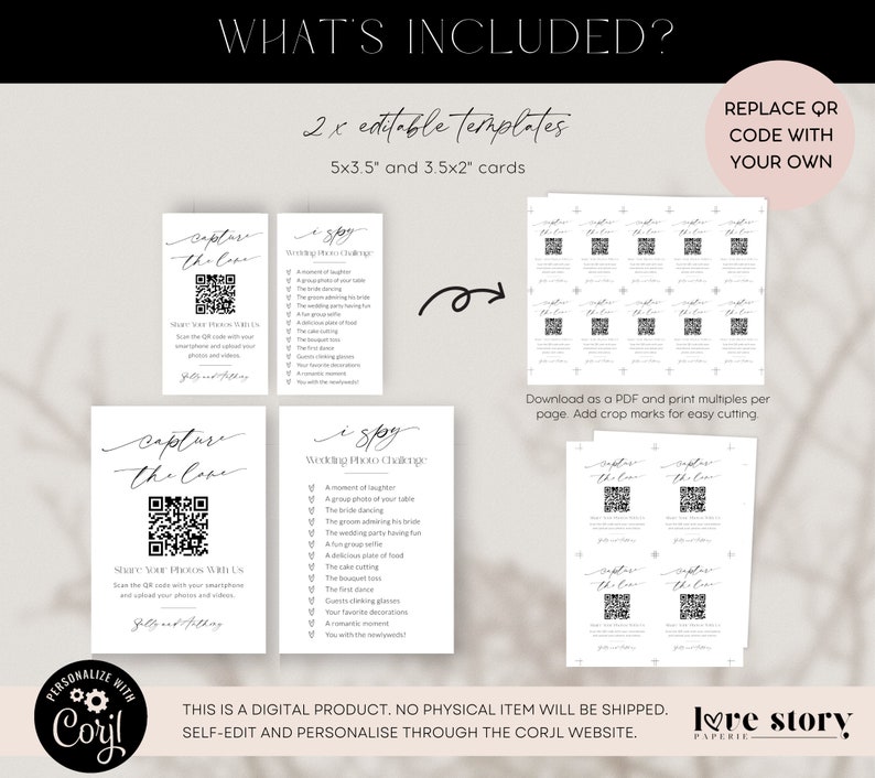 Wedding I Spy QR Code Card Template, Minimalist Capture the Love Card ...