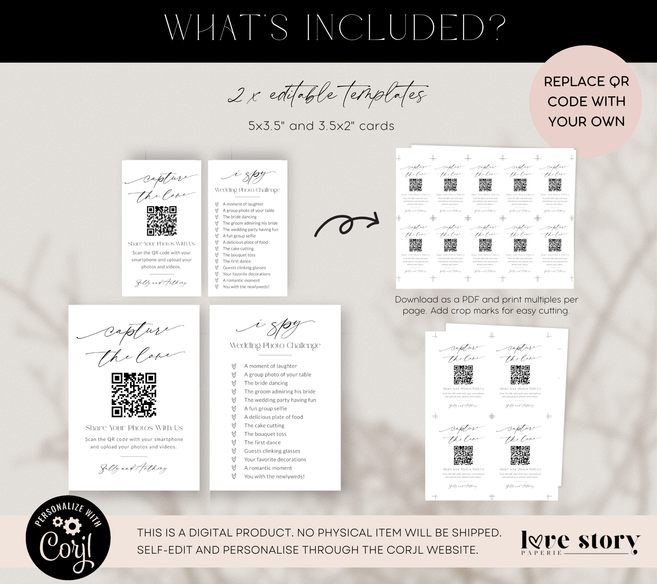 Wedding I Spy QR Code Card Template, Minimalist Capture the Love Card ...