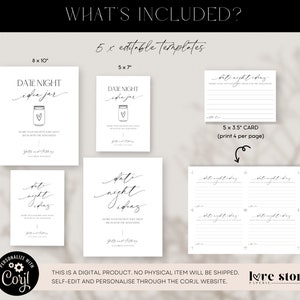 Wedding Date Night Jar Ideas Sign and Card, Minimalist Date Night Ideas ...