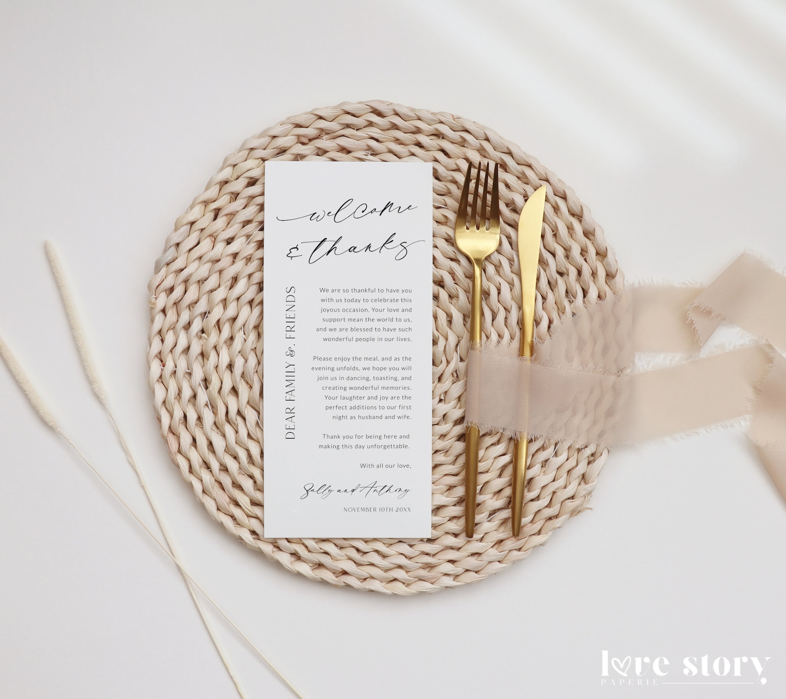 Wedding Thank You Place Card Template Minimalist, Modern Thank You Note ...