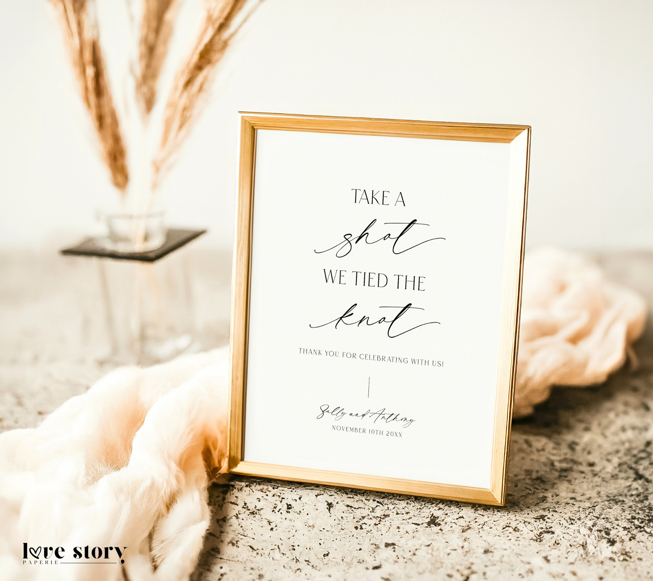 Take A Shot We Tied the Knot Sign Template, Minimalist We're Tying the ...