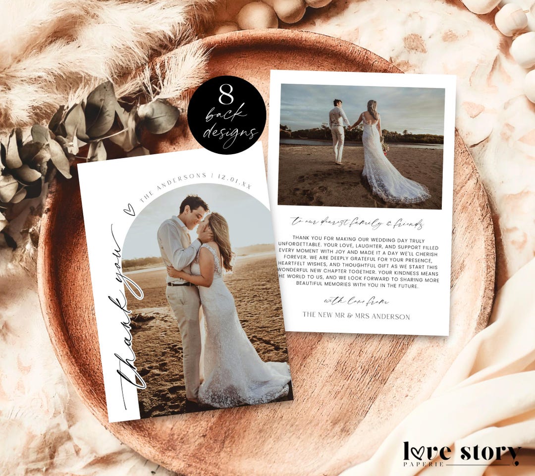 Wedding Thank You Photo Arch Card Printable, Modern Simple Thank You ...