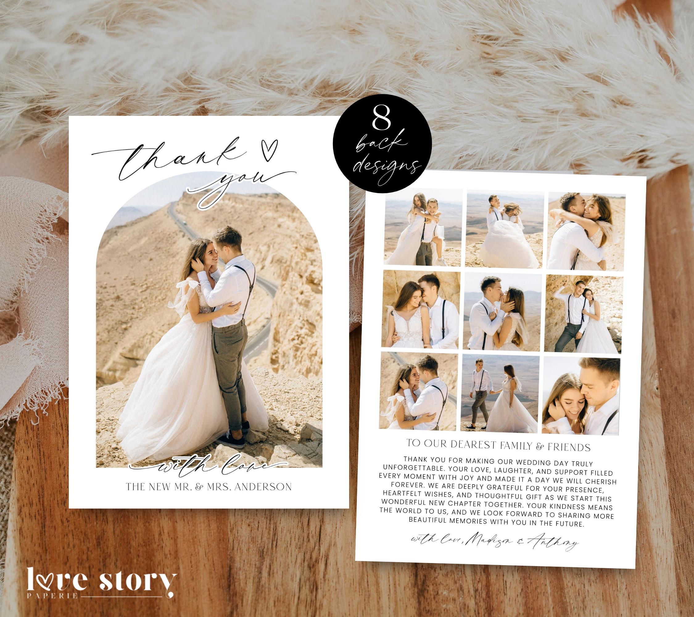 Editable Wedding Thank You Card Arch Photo Template, Modern Thanks Picture Collage Postcard ...