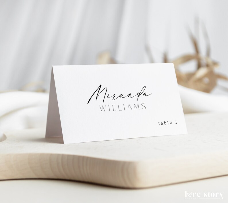 Wedding Place Card With Meal Choice Icon Template, Minimalist Name Card ...