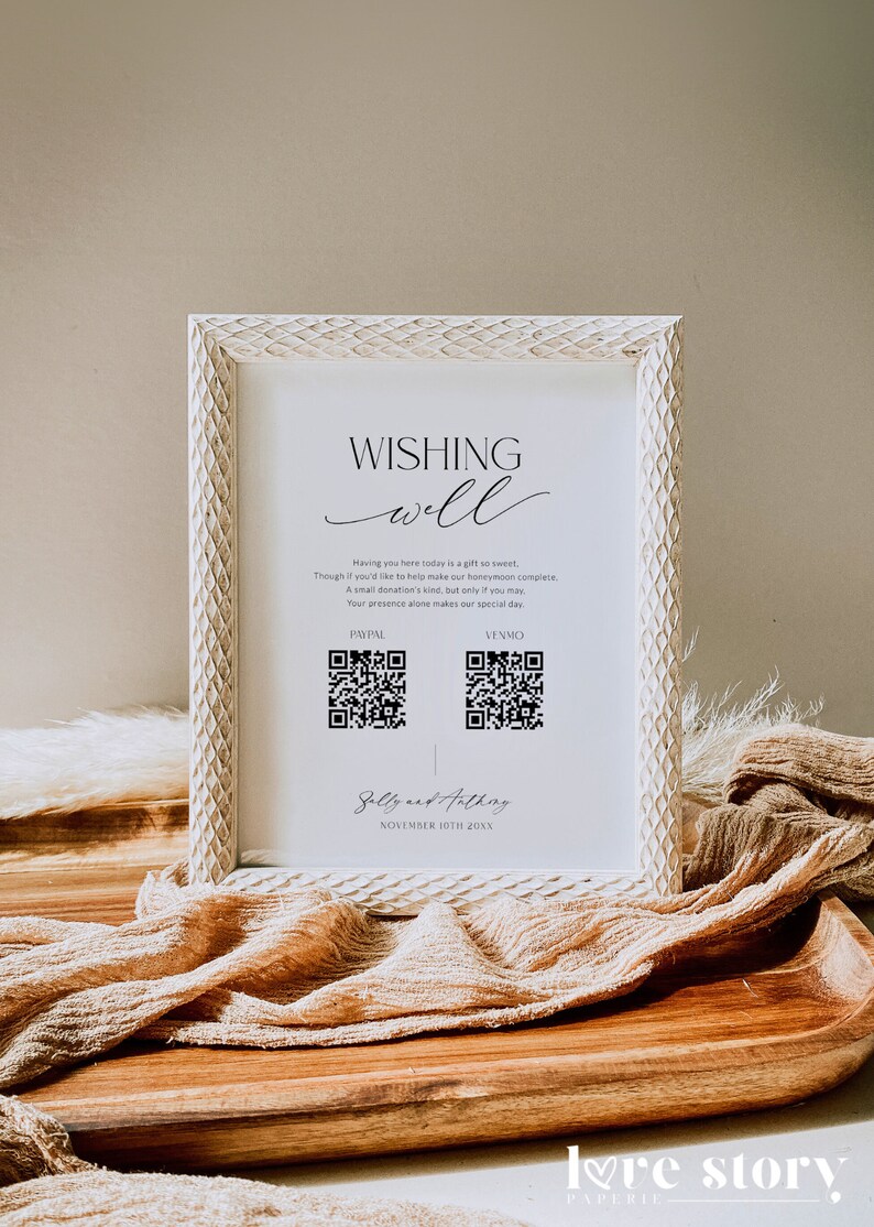 Modern Wishing Well QR Code Wedding Sign Printable, Minimalist ...