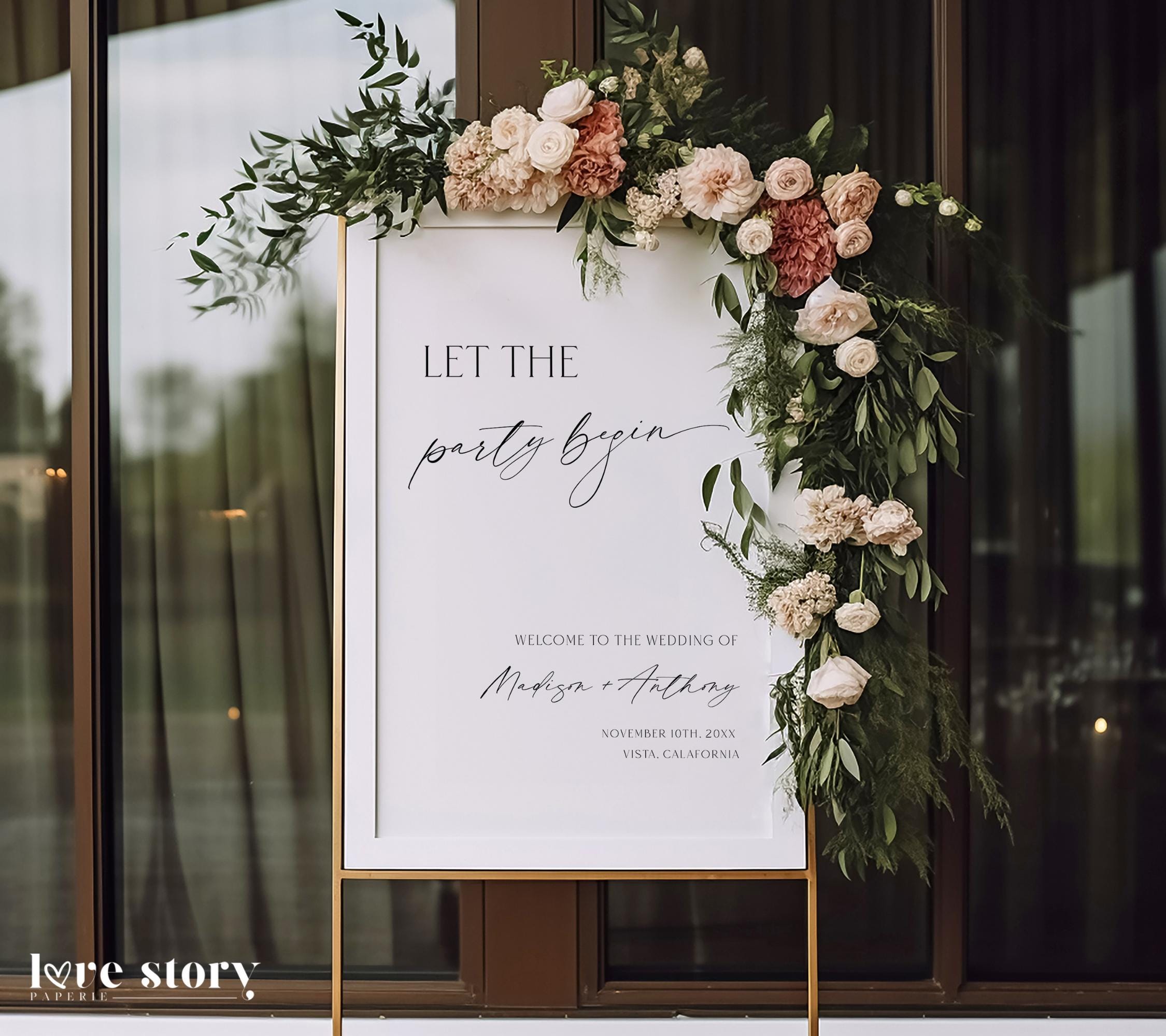 Minimalist Let the Party Begin Sign Wedding Printable, Modern Welcome ...