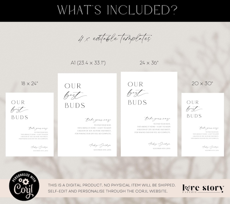 Our Best Buds Seating Chart Wedding Sign Template, Minimalist Flower ...