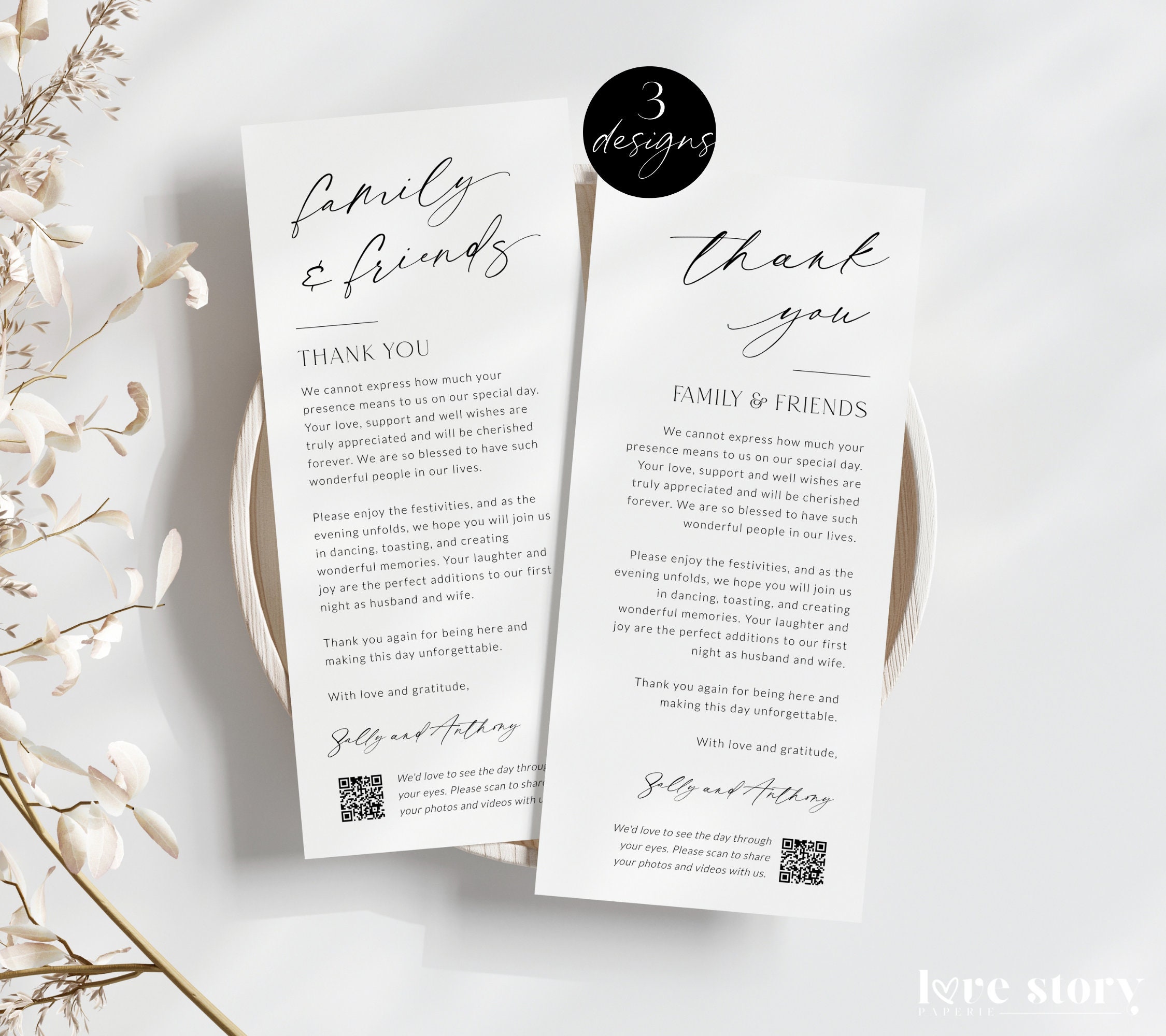 Wedding Thank You Place Card QR Code Template, Minimalist Menu Place ...