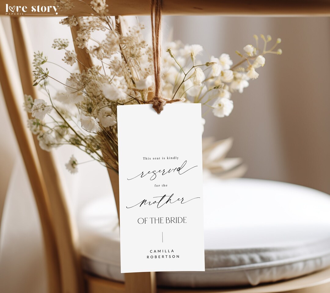 Modern Seat Reserved Sign for Wedding Aisle Template, Minimalist ...