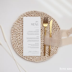 Modern Script Wedding Menu Template, Minimalist Menu Card Printable ...