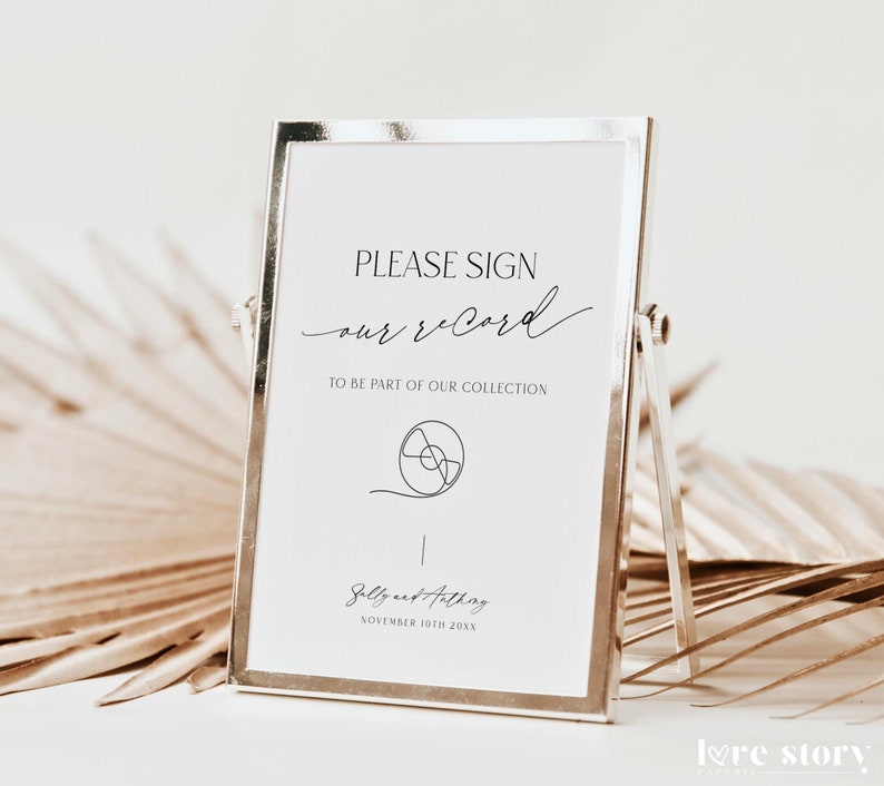 Minimalist Record Guest Book Sign Wedding Template, for the Record ...