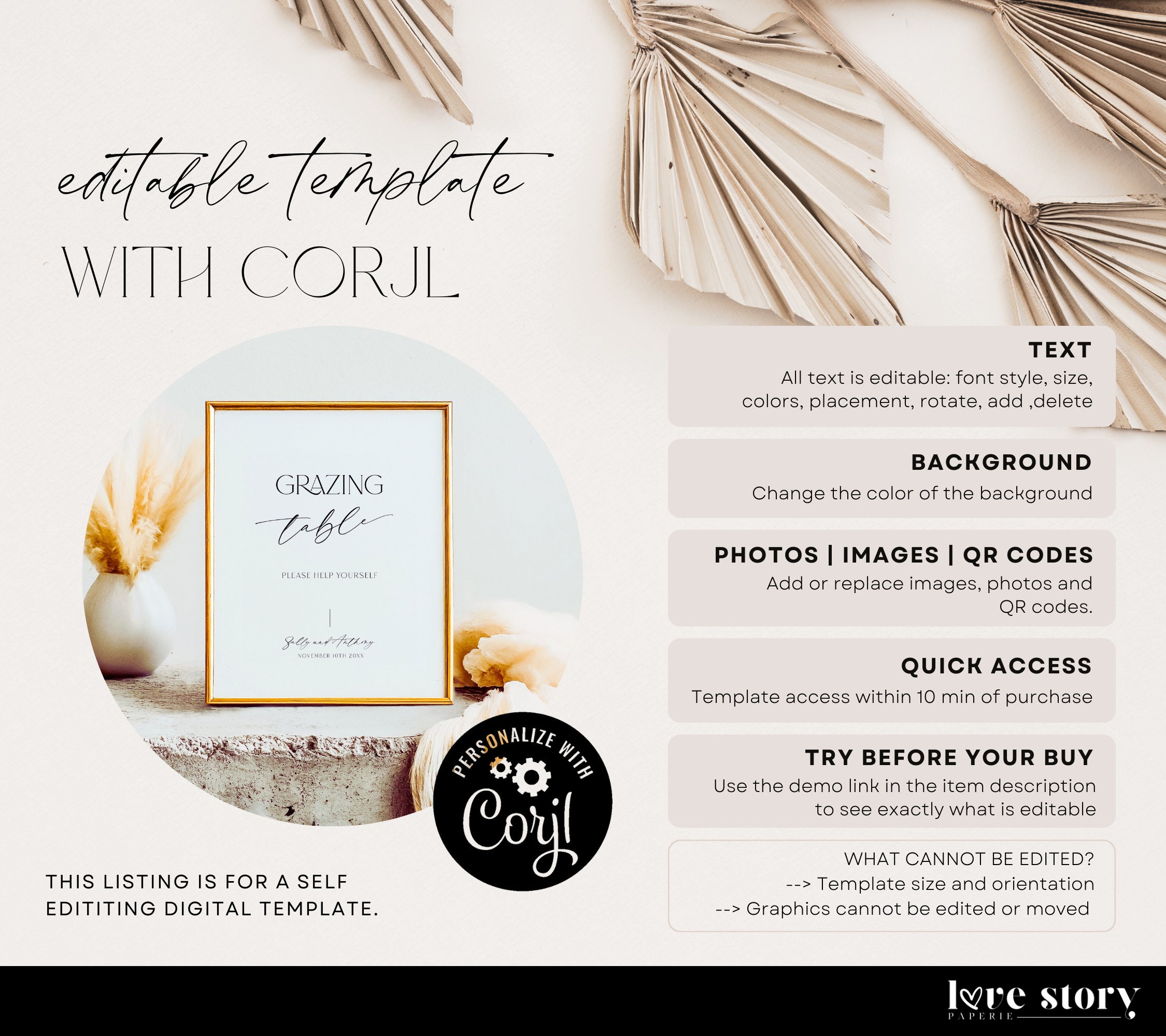 Minimalist Grazing Table Menu Sign Template, Modern Wedding Food Table ...