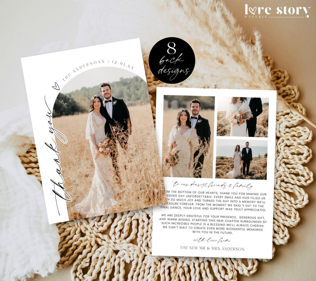Wedding Thank You Photo Card Template, Minimalist Arch Thank You Notes ...