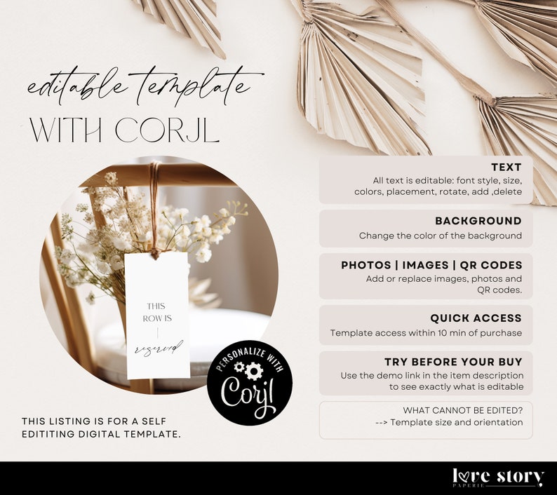 Reserved Row Tags for Wedding Template, Modern Seat Reserved Chair Tag ...