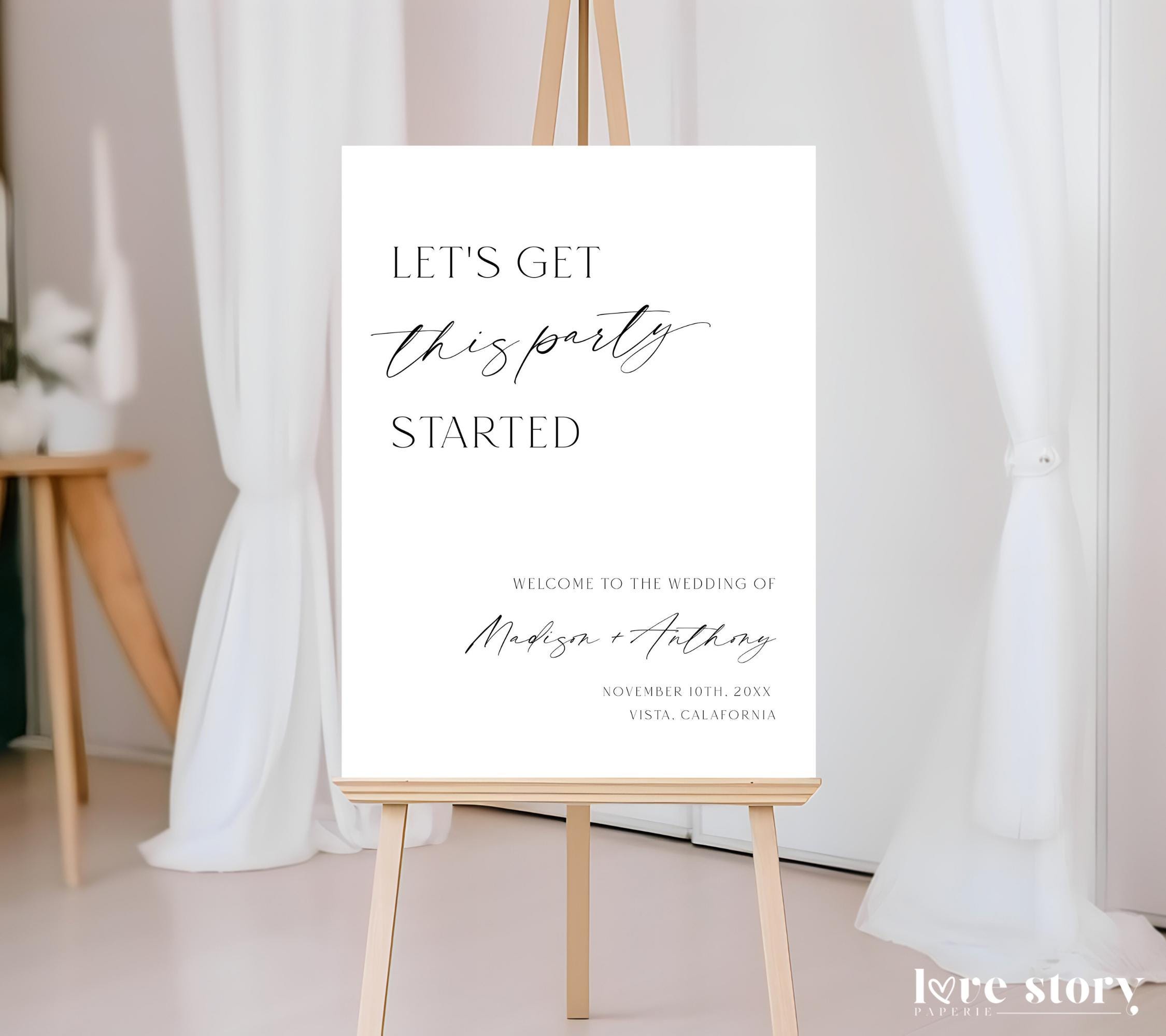 Let's Get This Party Started Wedding Welcome Sign, Minimalist Welcome ...