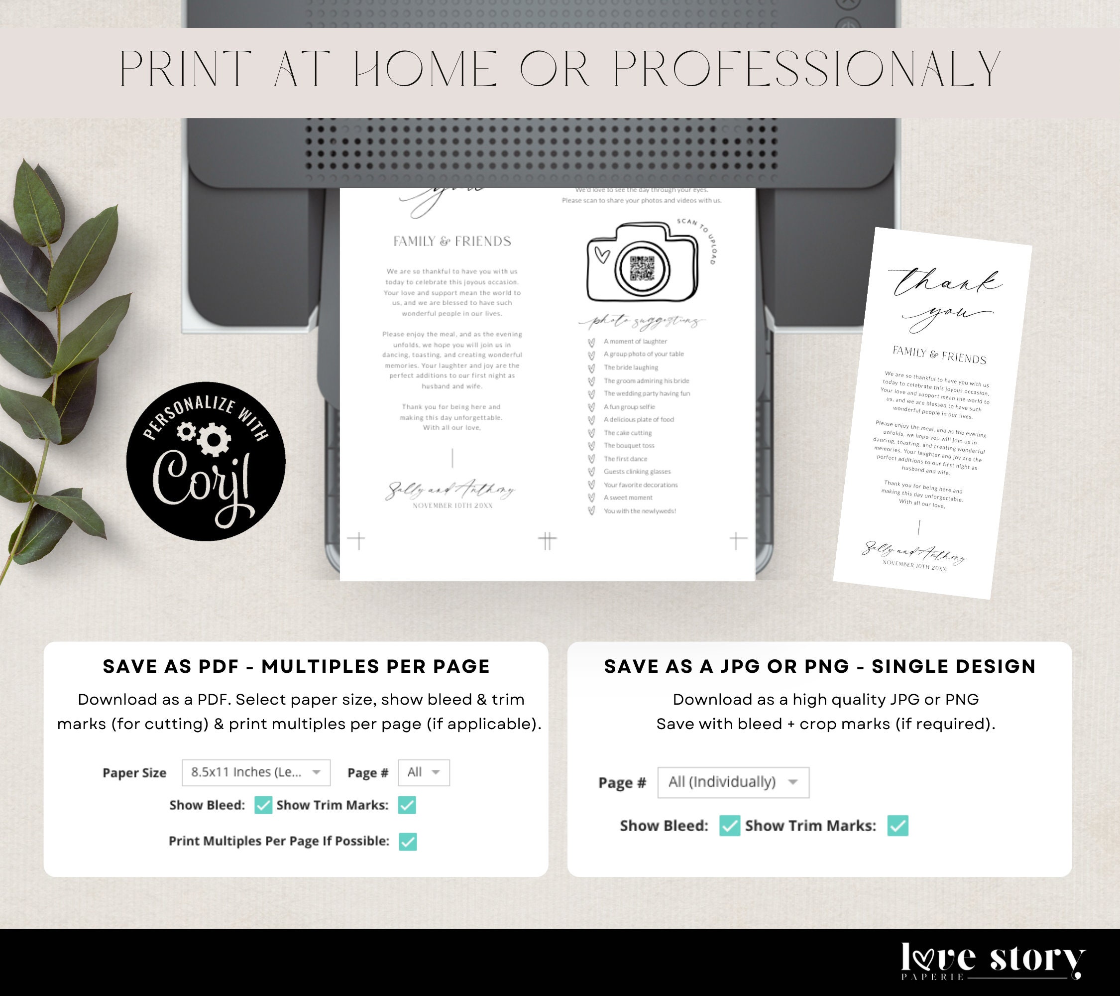 I Spy Wedding QR Thank You Place Card Template, Photo Hunt QR Code Game ...