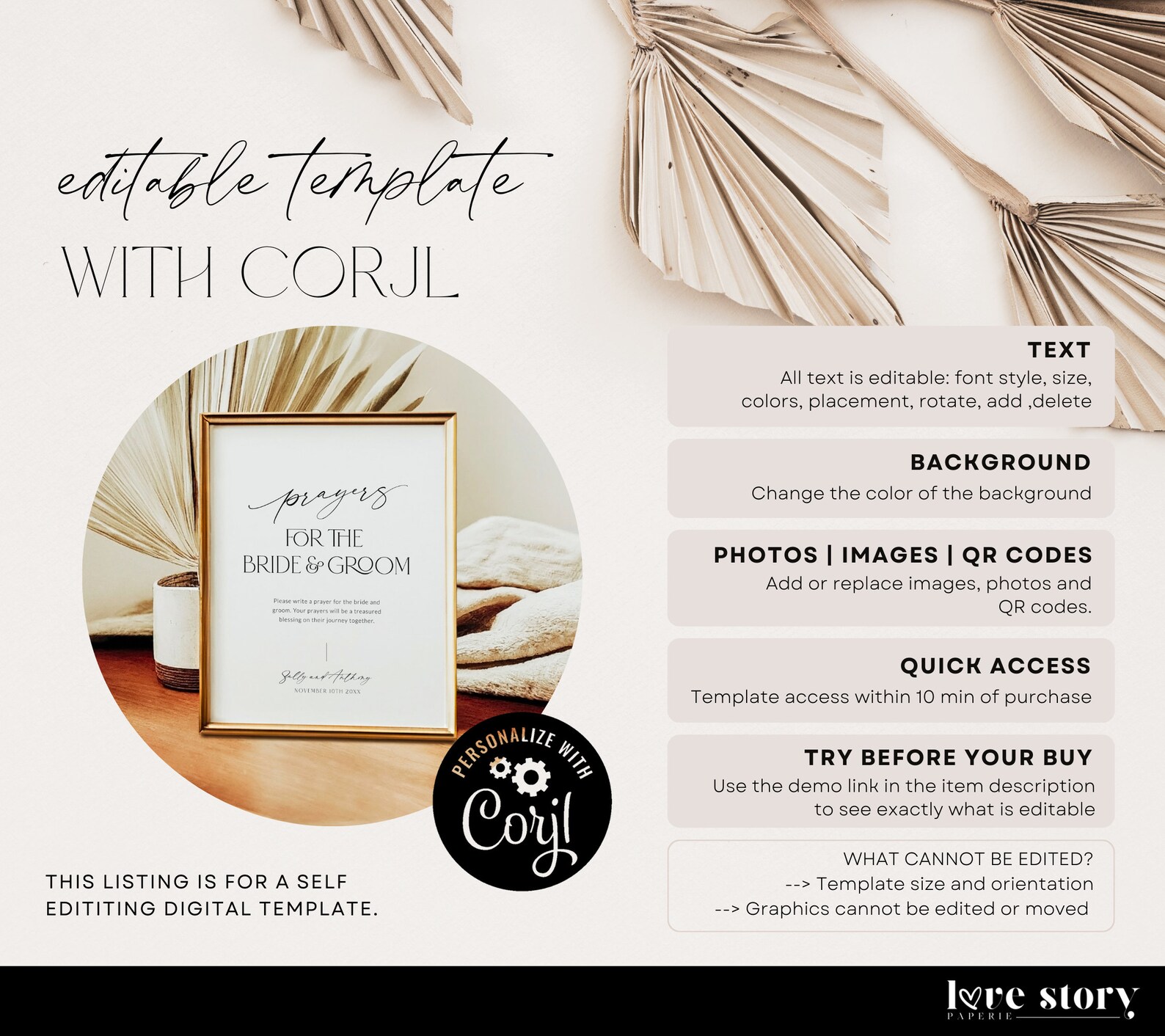 Prayers for Bride and Groom Wedding Sign and Cards Template, Minimalist ...