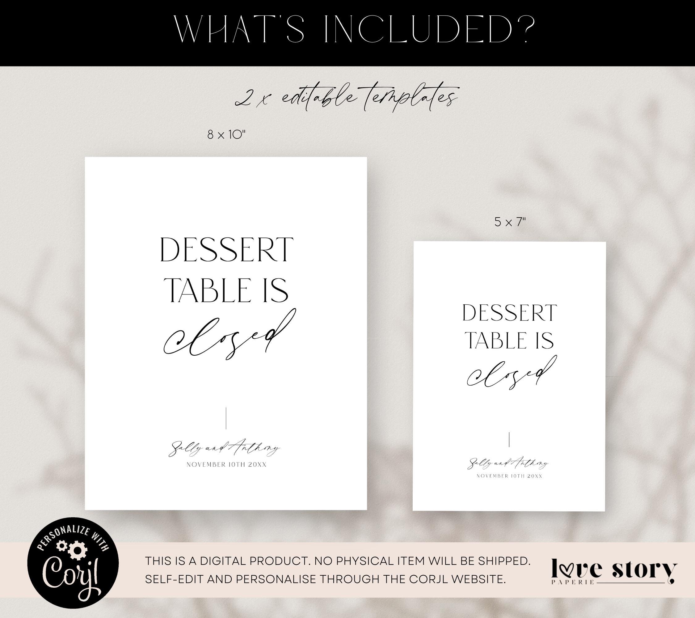 Dessert Table is Closed Sign Wedding Template, Modern Dessert Bar ...