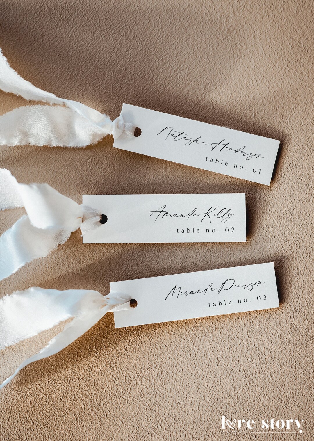 Elegant Thin Wedding Names Cards Template, Minimalist Slim Script Place ...