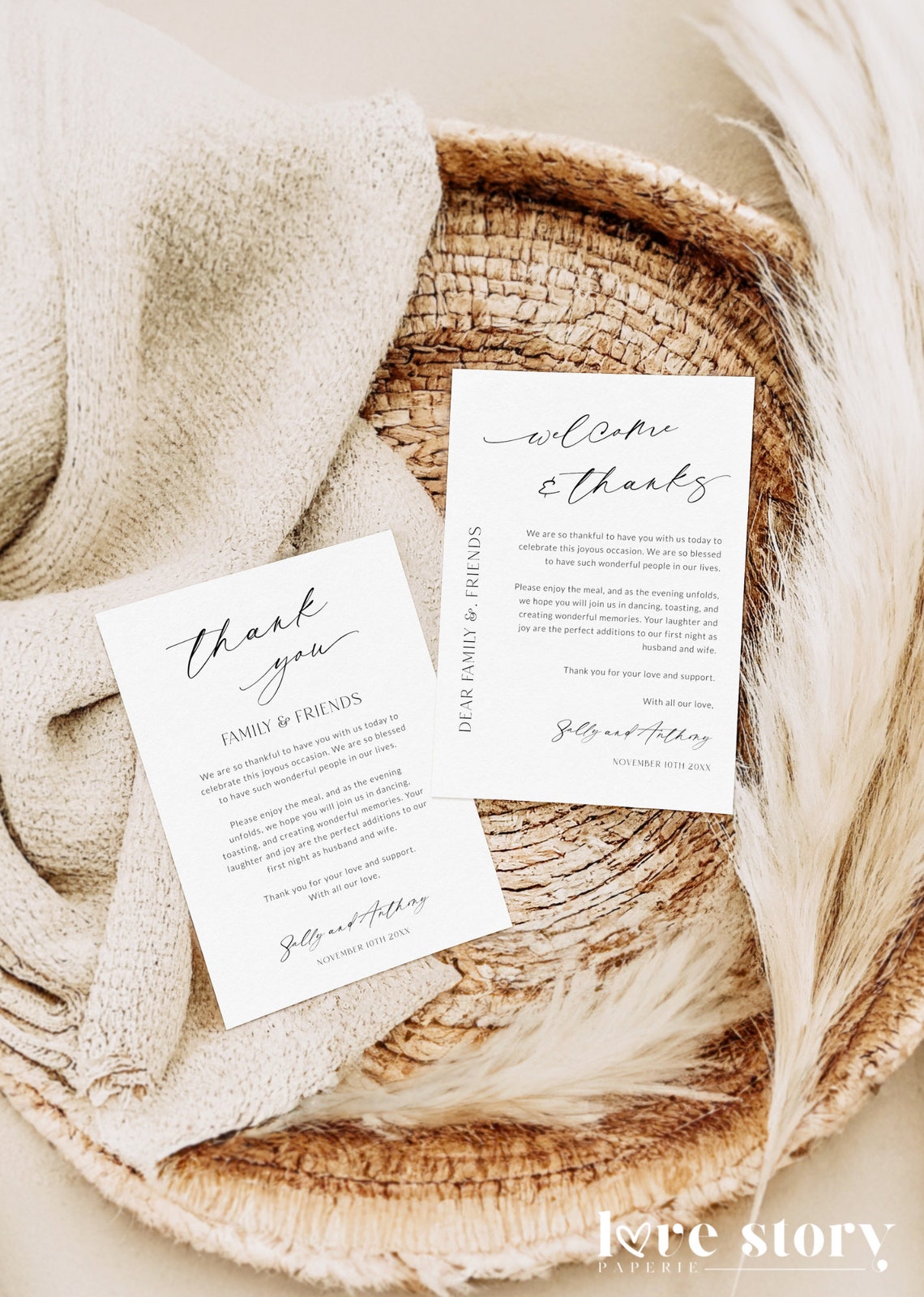 Wedding Thank You Place Card Template Minimalist, Modern Thank You Note ...