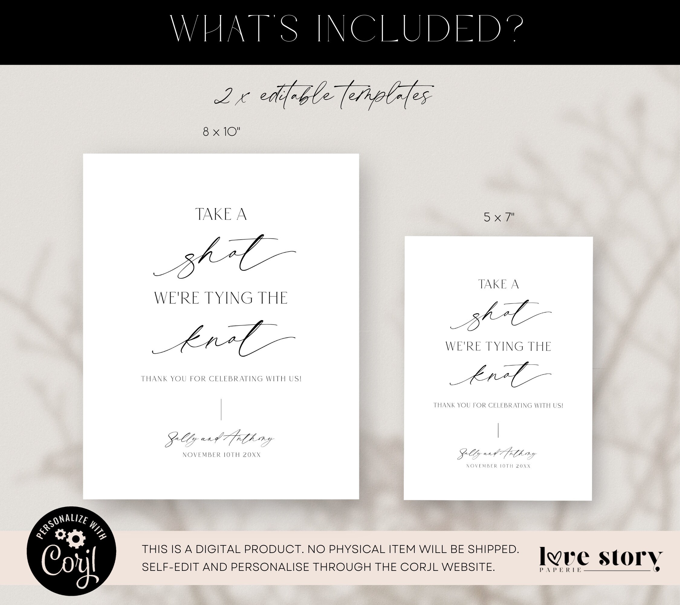Take A Shot We're Tying the Knot Sign Template, Minimalist We Tied the ...