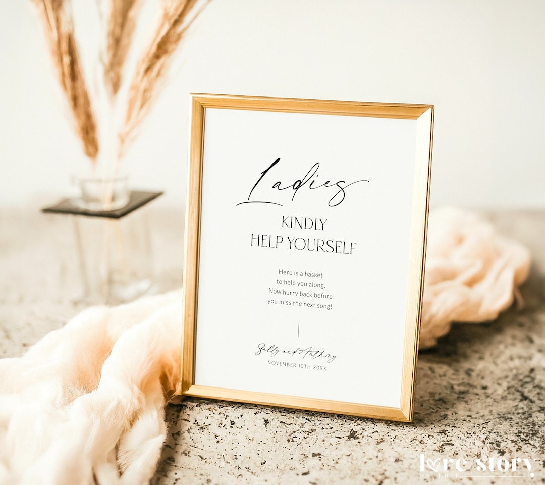 Wedding Ladies Room Bathroom Sign Template, Minimalist Restroom Basket ...