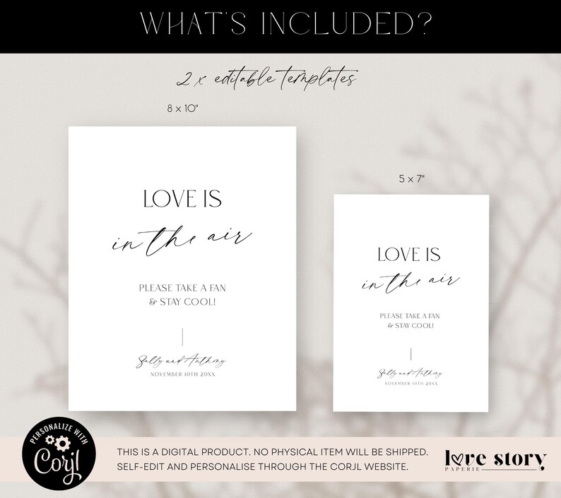 Love is in the Air Wedding Fan Sign Template, Modern Outdoor Wedding ...